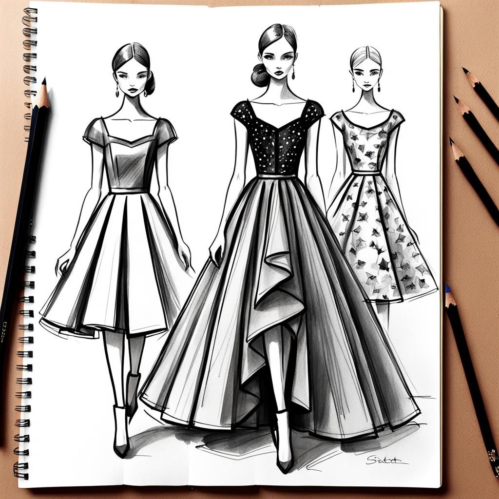 Sketch of dresses for a fashion book - AI Generated Artwork - NightCafe ...