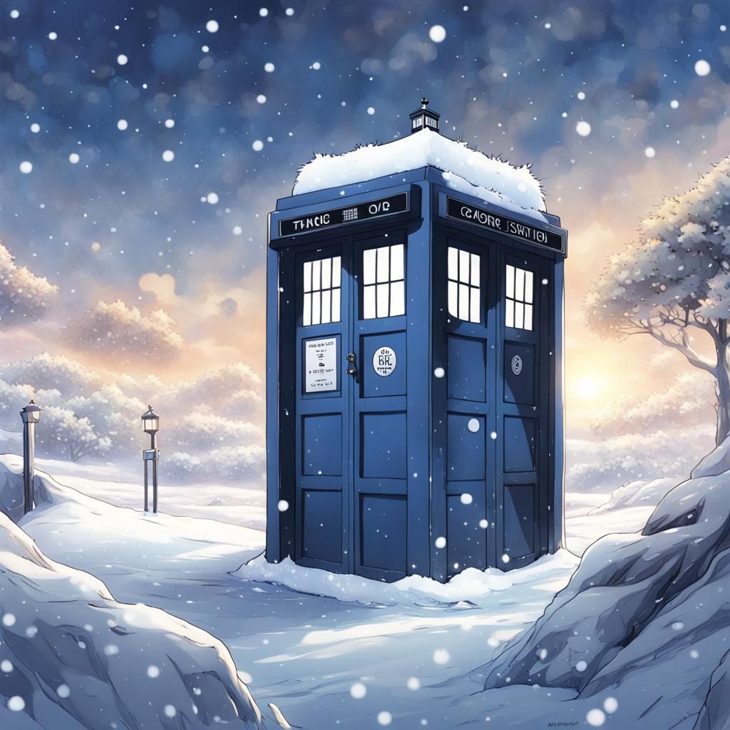 TARDIS covered with snow on snowy field - AI Generated Artwork ...
