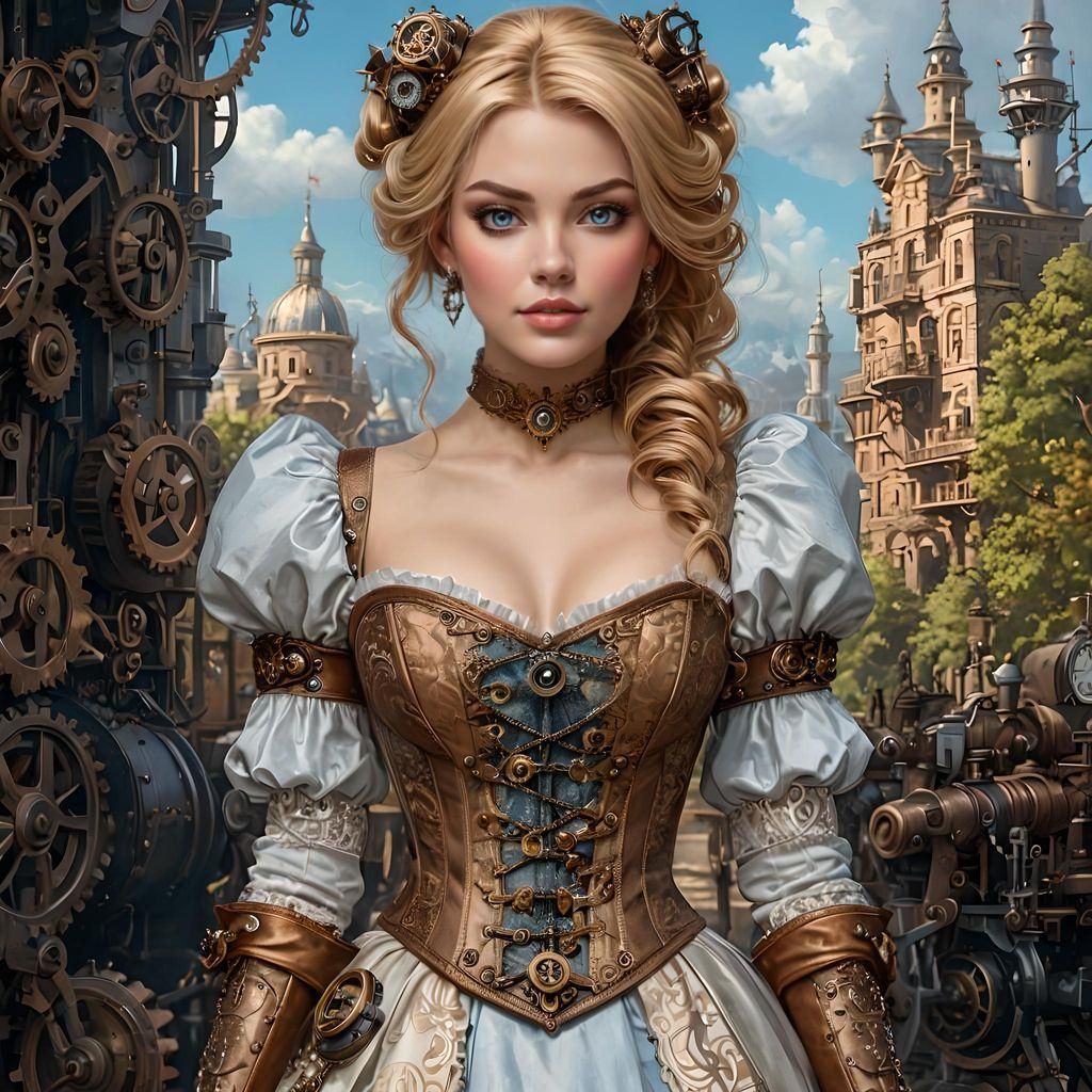 Steampunk Cinderella in Luxurious Gear-Adorned Gow... - AI Art
