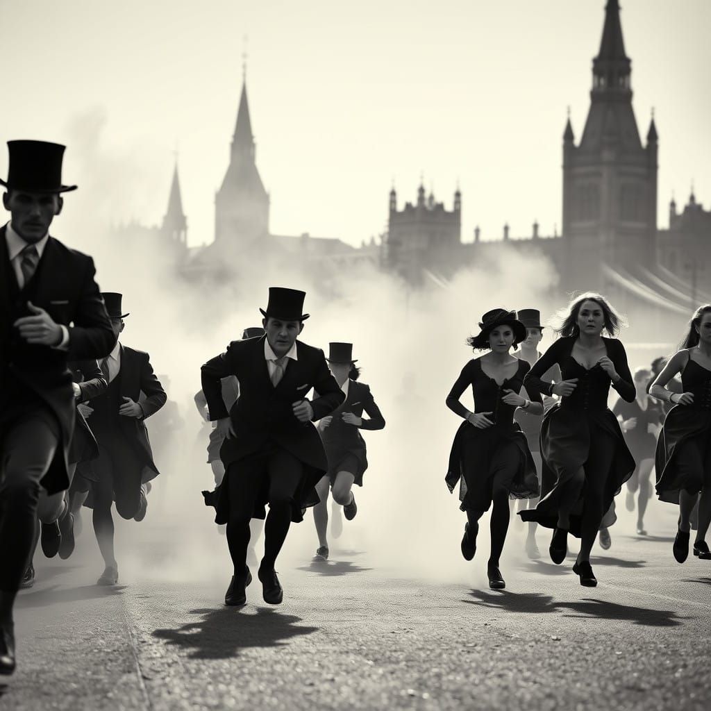 Runners at the Starting Line in Victorian-Era City... - AI Art