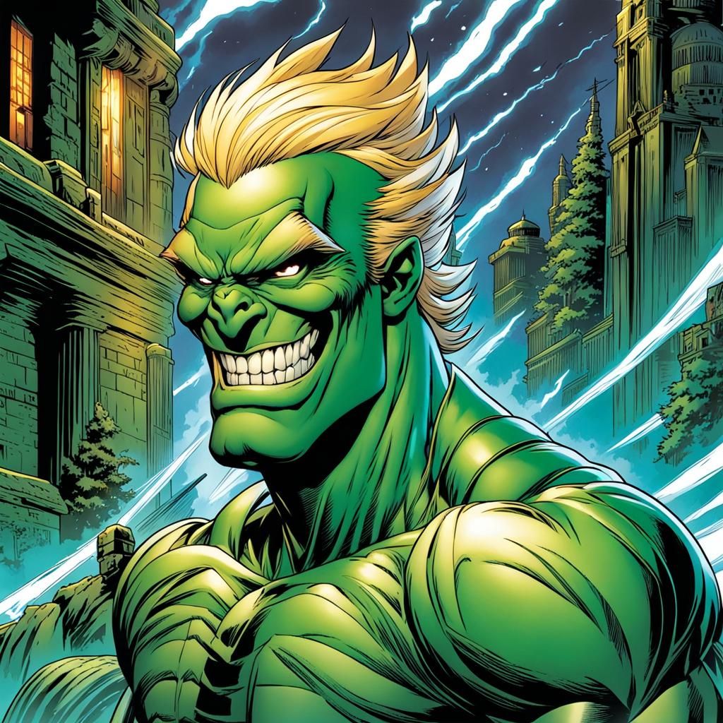 the green villain - Smiling Blond Boy: Comic Book Art Illust...