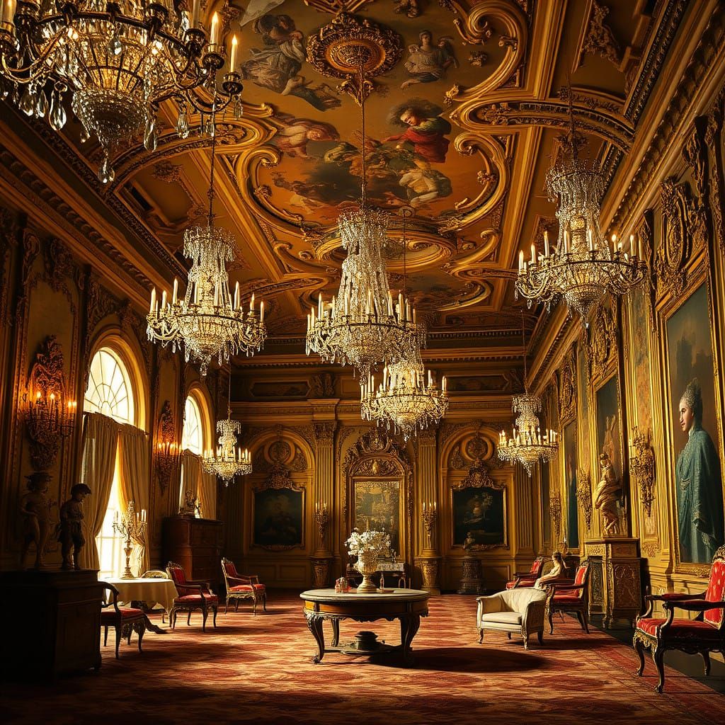 Rococo Ballroom Scene in Elegance and Refinement - AI Art