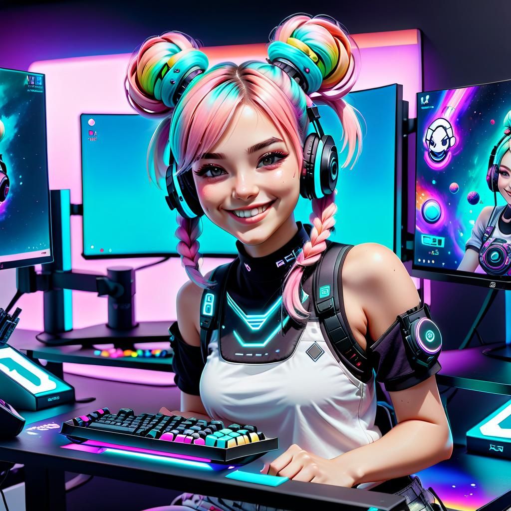 Gamer Girl and her Gaming PC Setup - AI Generated Artwork - NightCafe ...