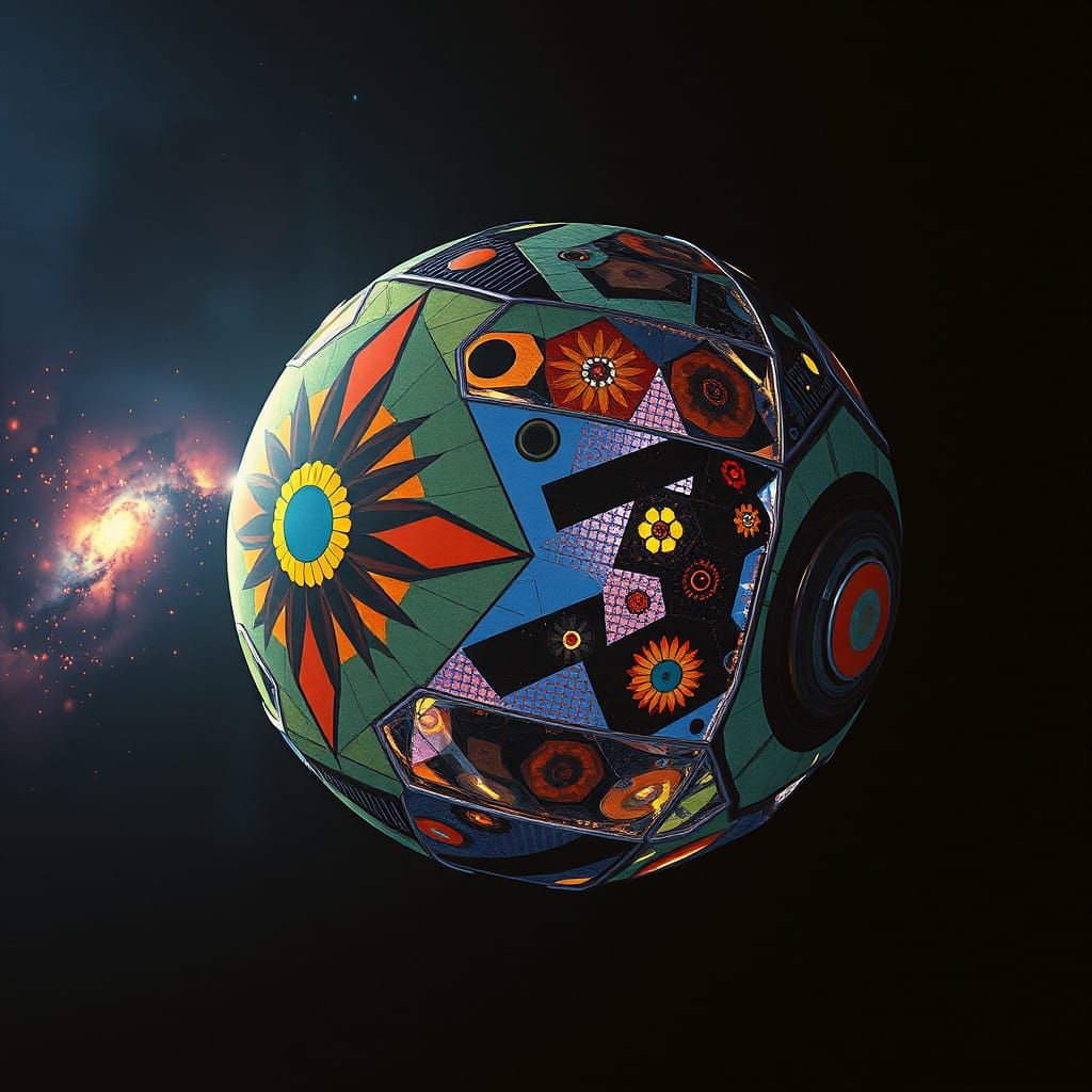 Dramatic Spherical Spaceship in Neon Nebula Colors... - AI Art