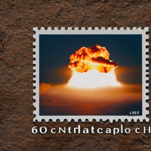 a postage stamp of a nuclear explosion - AI Generated Artwork ...