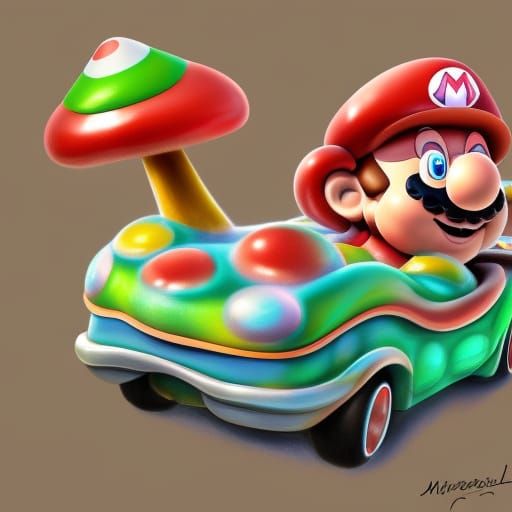 Mario from MaRIO cart chasing a mushroom cars ethereal fantasy ...