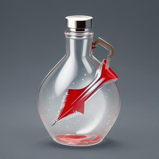 Fantasy, stylized flask, filled with Clear liquid with white and red ...
