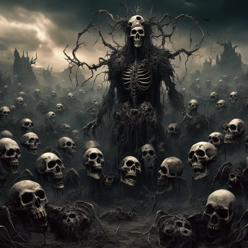 Spectral Army of Undead in a Haunting Field of Sku... - AI Art
