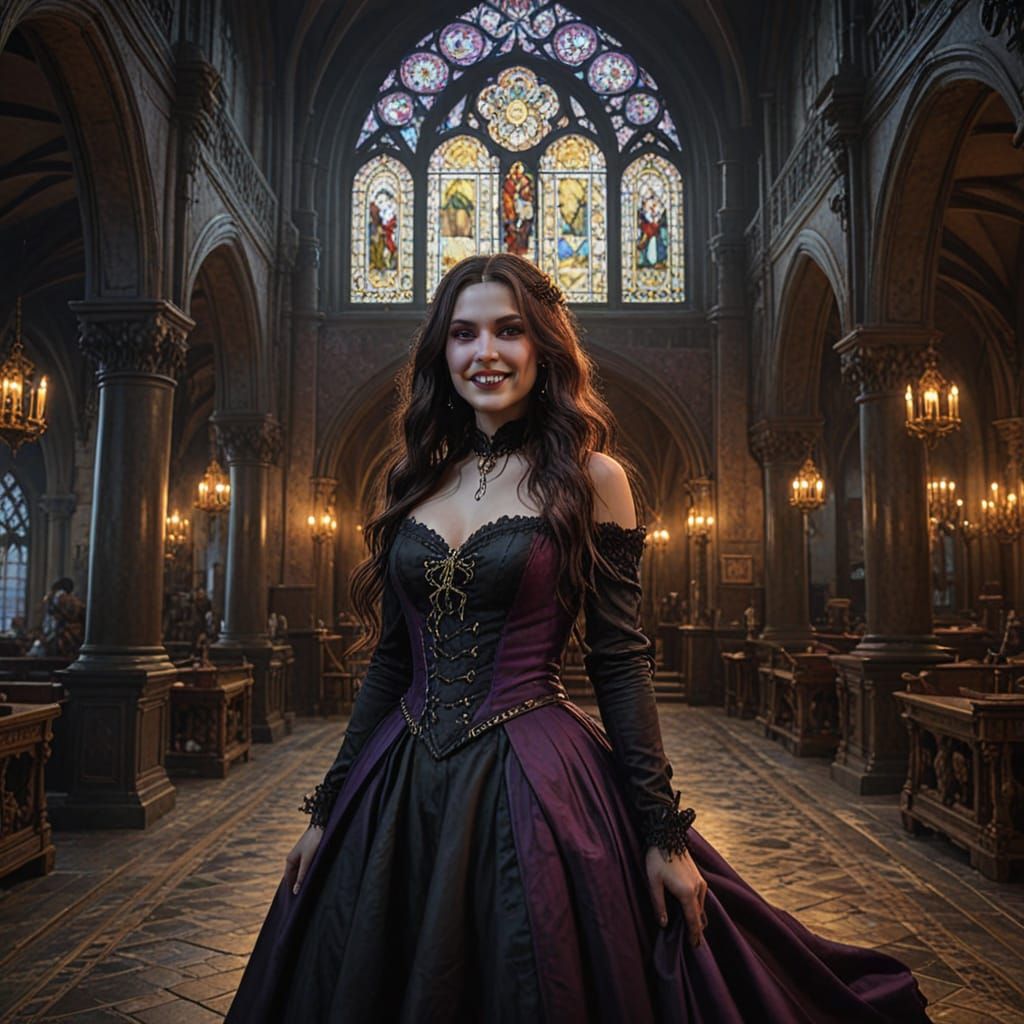 Gothic Vampire Goddess in Deep Carmine and Black - AI Art