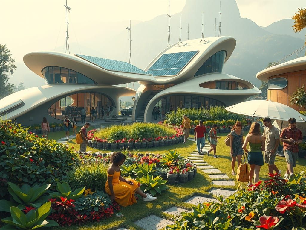 Surreal Solarpunk Village in Harmony with Nature - AI Art