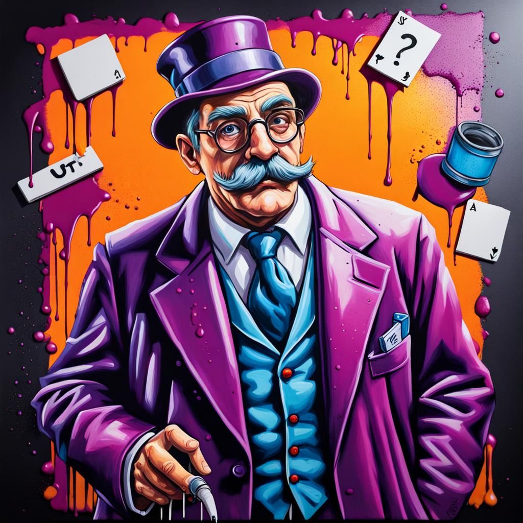 Professor Plum from the board game Cluedo, graffiti art, splash art ...