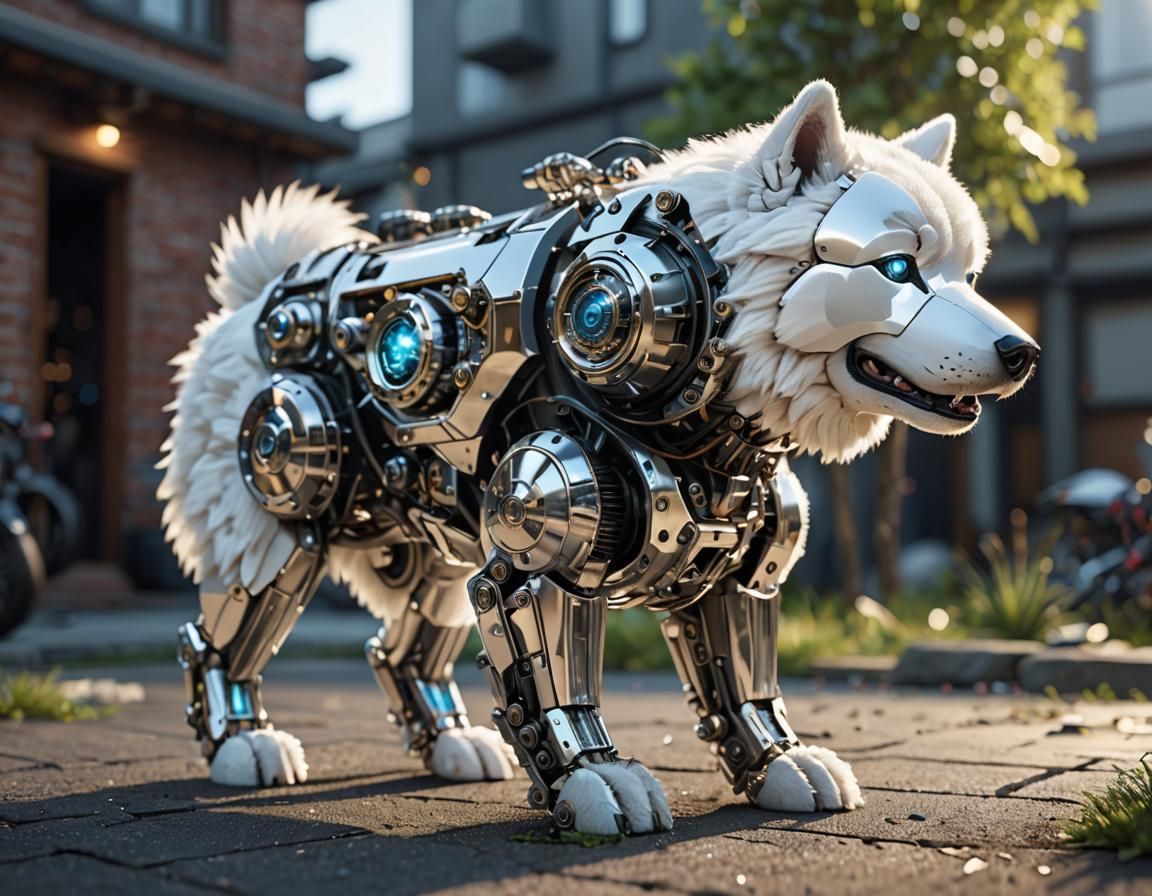 Cyborg Samoyed dog - AI Generated Artwork - NightCafe Creator