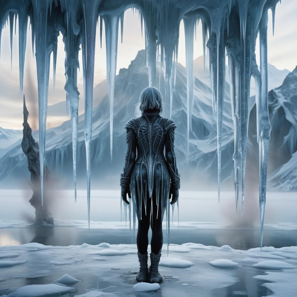 Ice curtain - Chilling Figure in Frozen Landscape