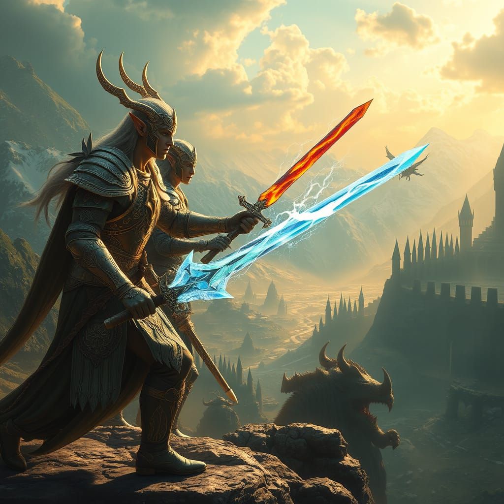 Epic Elven Warriors Battle Fiendish Creatures with... - AI Art