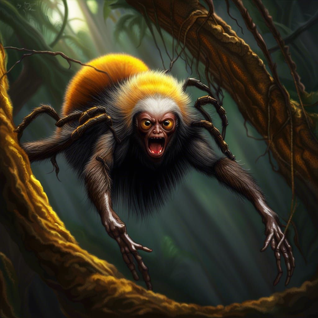 A Florida skunk ape with a surprised look on its face, as it sees a ...