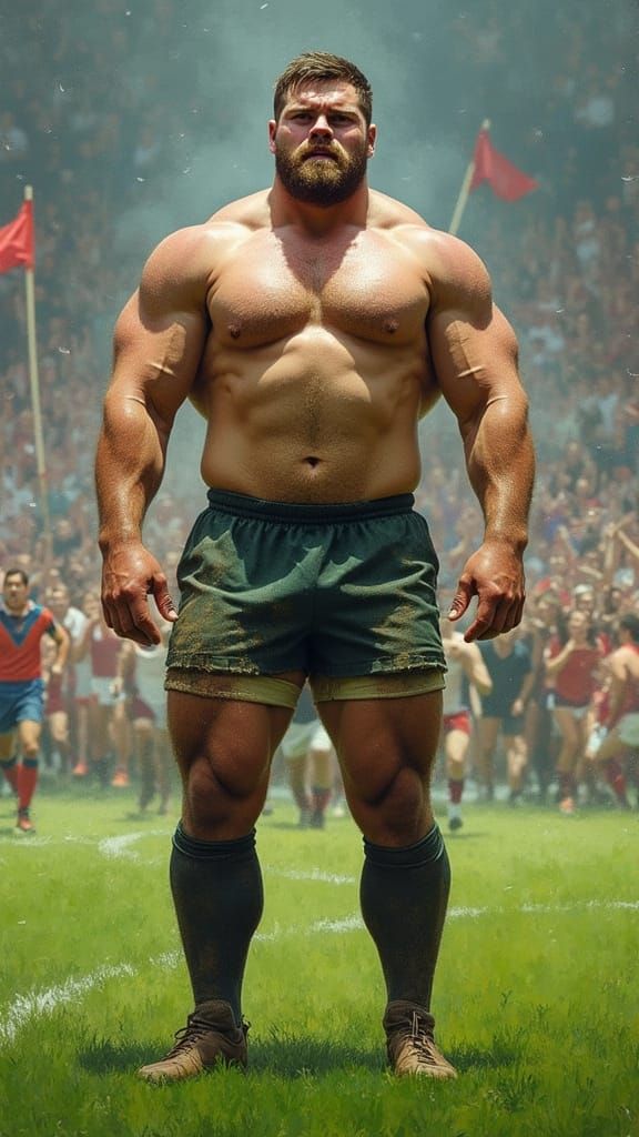 Powerful Rugby Player Dominates the Field - AI Art
