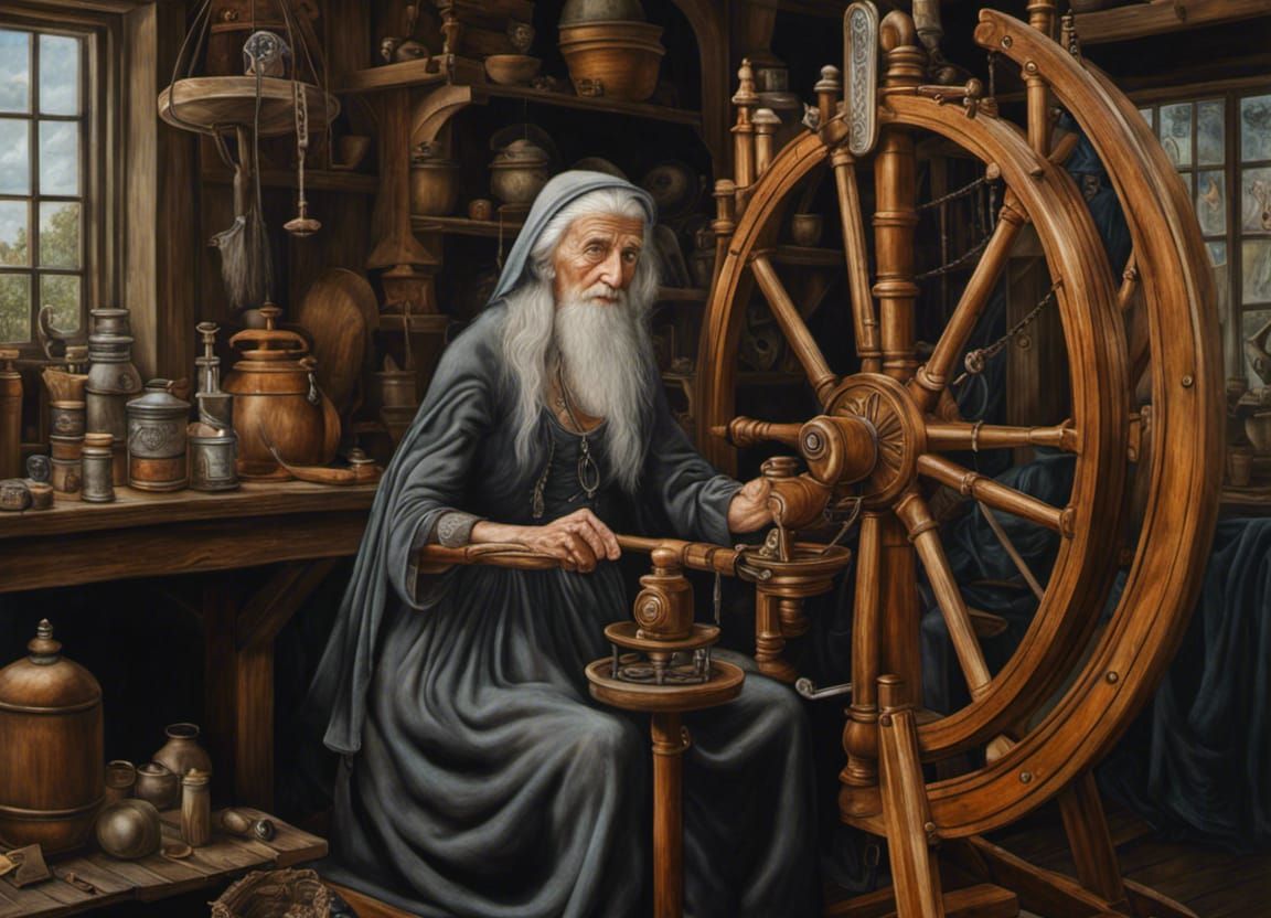 wizard with spinning wheel - AI Generated Artwork - NightCafe Creator