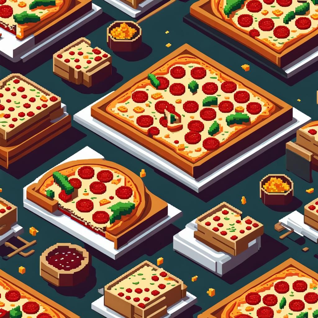 pixel art pizza freshly served with extra cheese in a box being ...