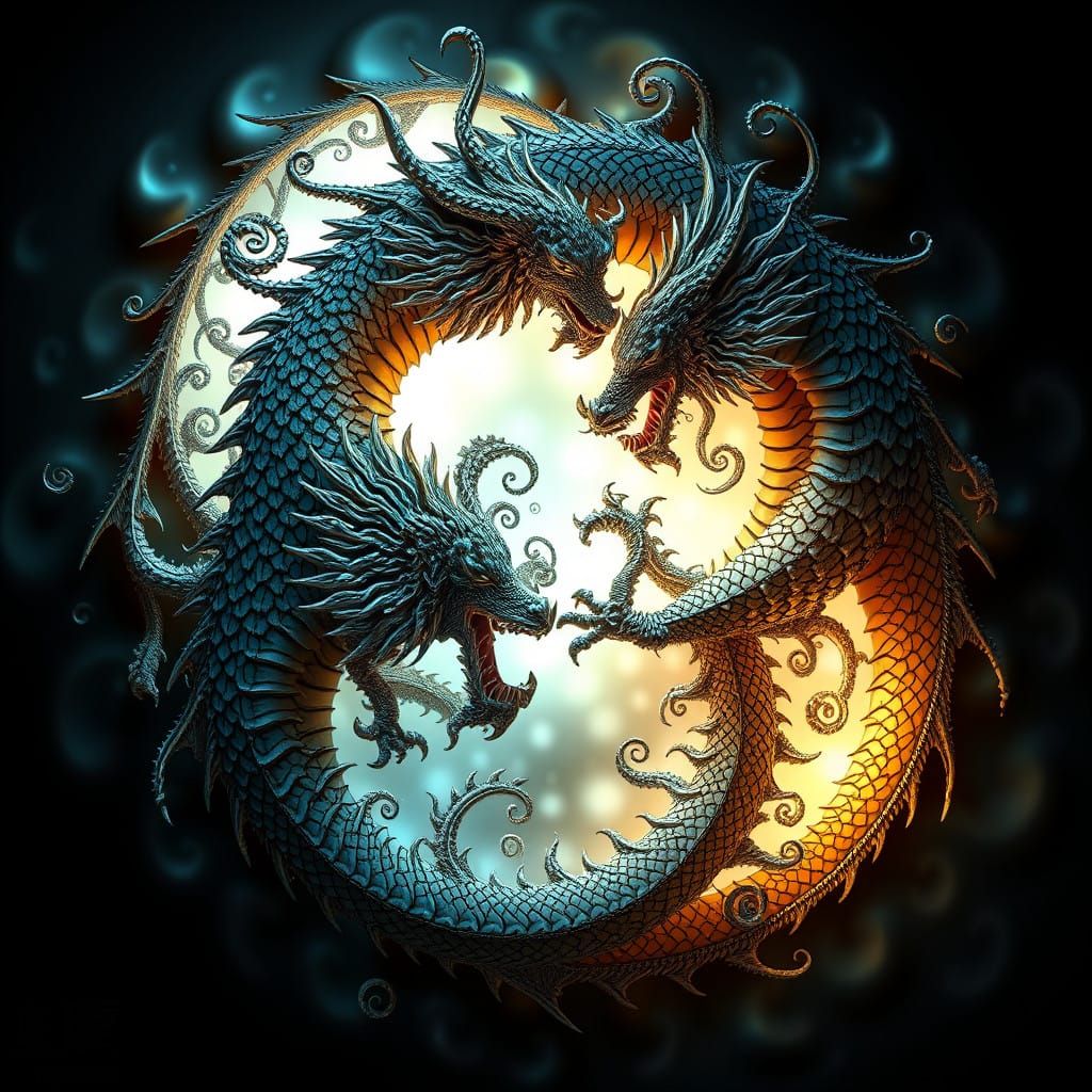 Abstract Dragons - Ethereal Dragon Vortex in Swirling Abstra...