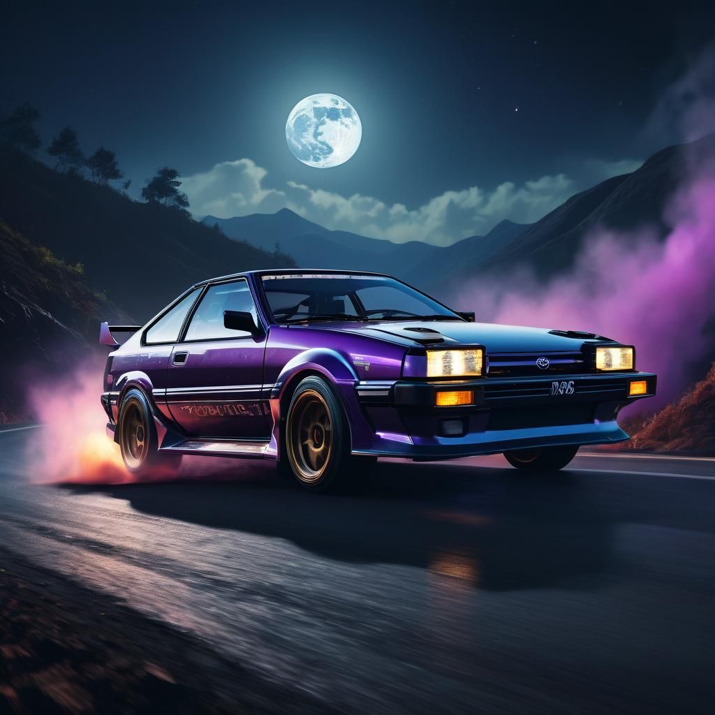Hyperrealistic Toyota AE86 Speeds Through Moonlit ... - AI Art