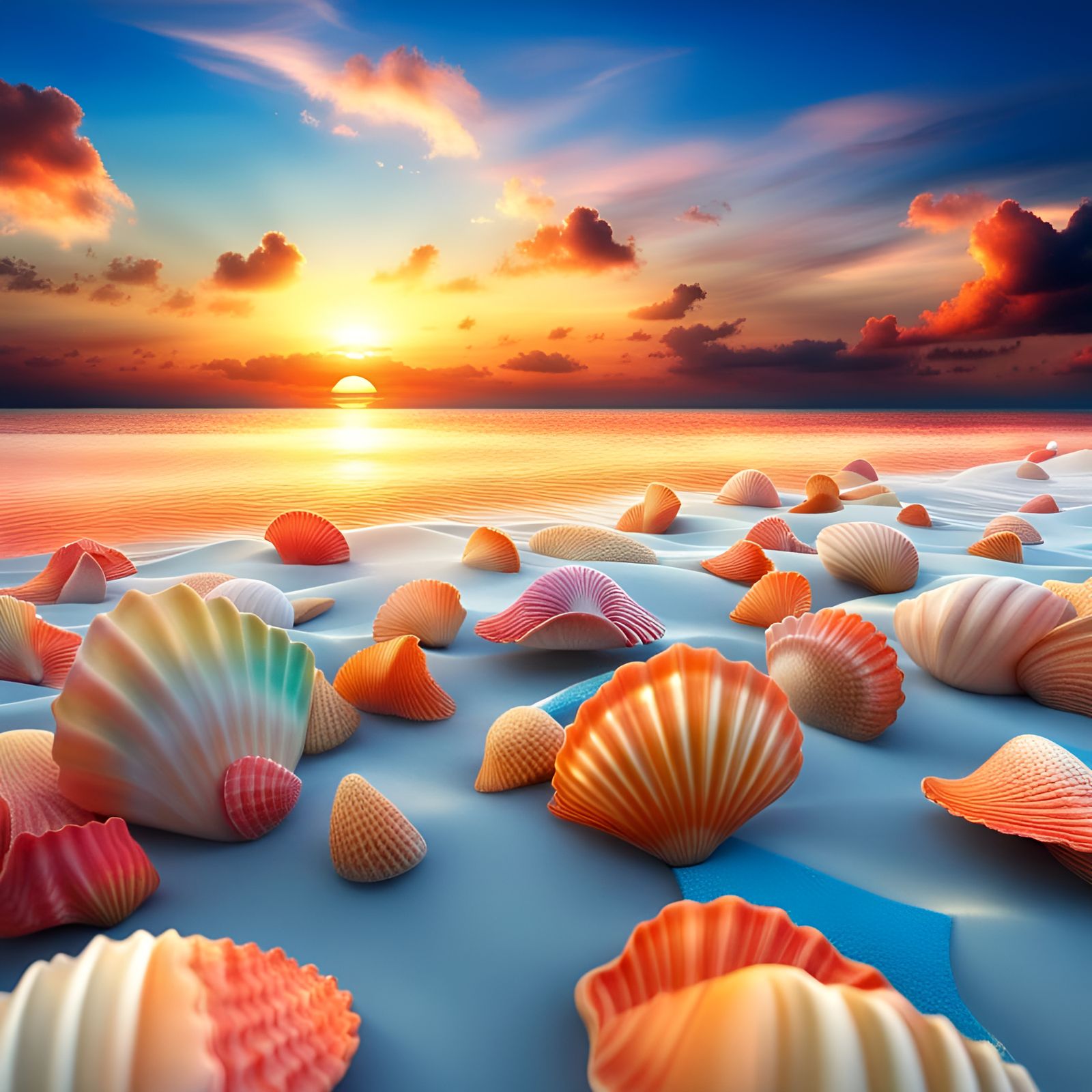 Seashells at sunset - AI Generated Artwork - NightCafe Creator