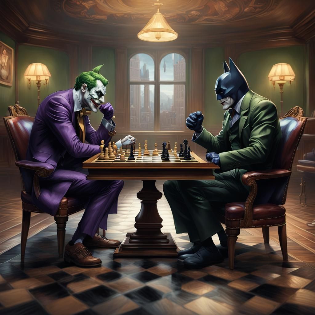 Joker and Batman playing chess in a classic office setting. 🤡 - AI ...
