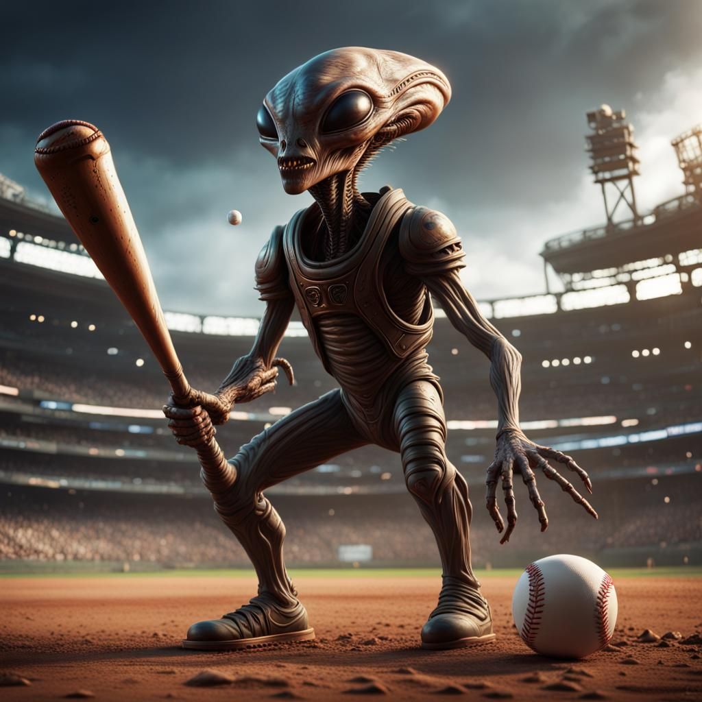 alien playing baseball - AI Generated Artwork - NightCafe Creator