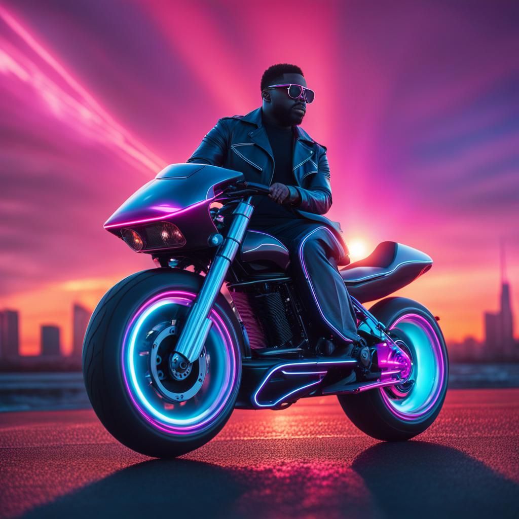 Tron-Inspired Biggie in Synthwave Sunset with Tilt... - AI Art