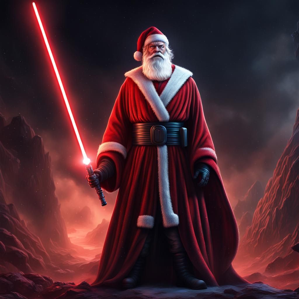 Santa as a Sith Lord with a light saber in a menacing pose - AI ...