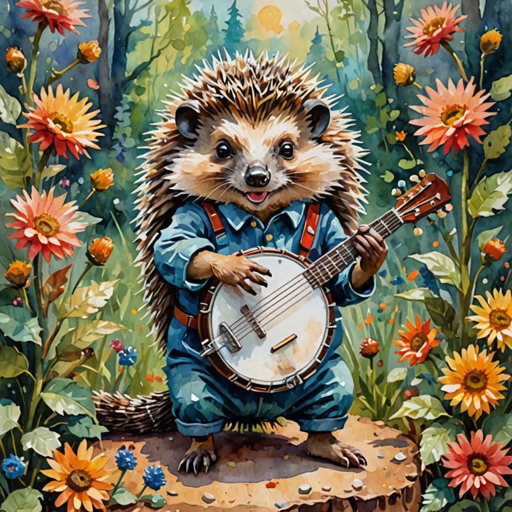 hedgehog playing banjo - AI Generated Artwork - NightCafe Creator