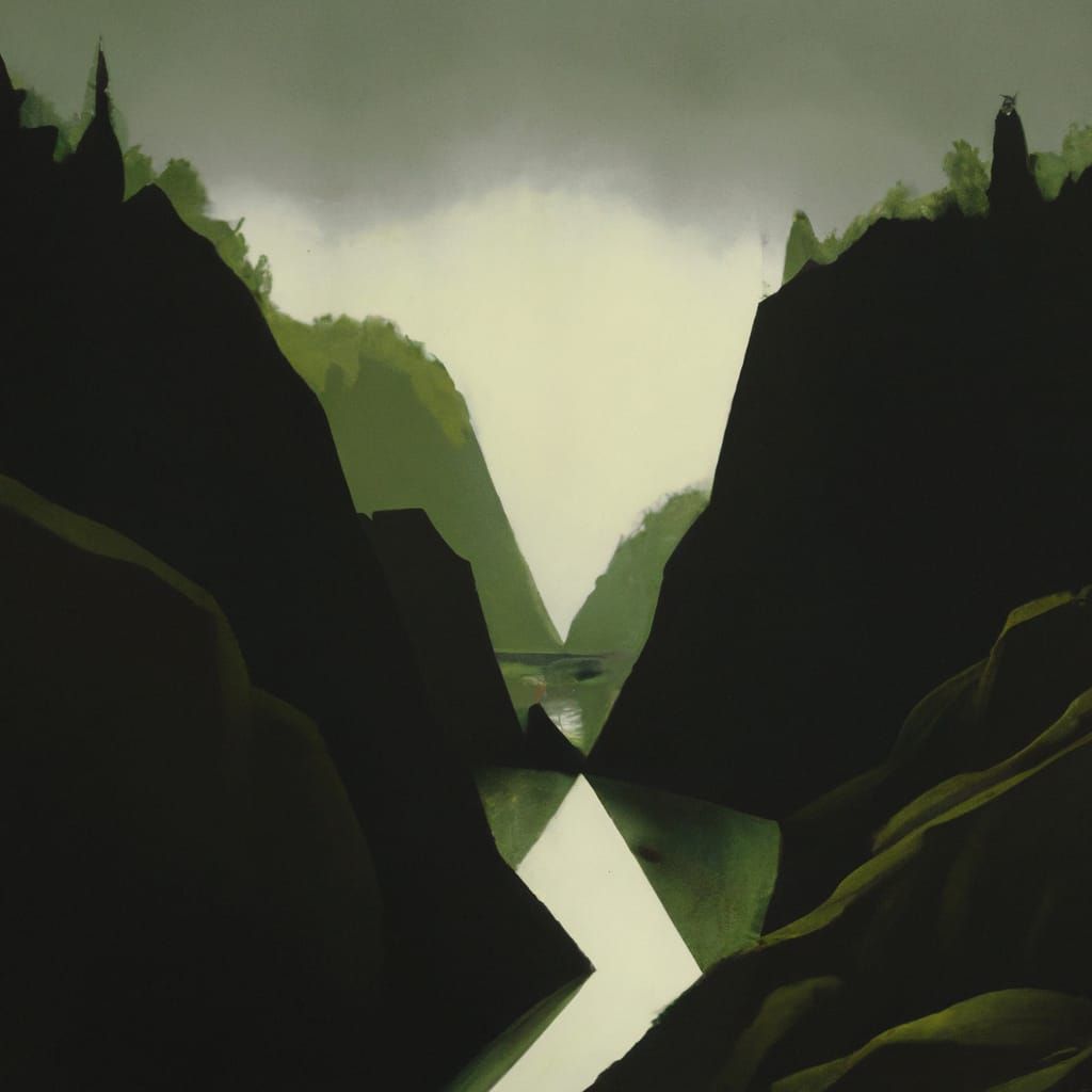 River Valley: Geometric Acrylic Painting in HDR - AI Art