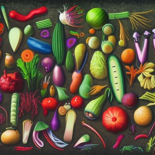 Curious vegetables. Carrots. Lettuce. Beetroot. Parsnips. Cucumbers ...