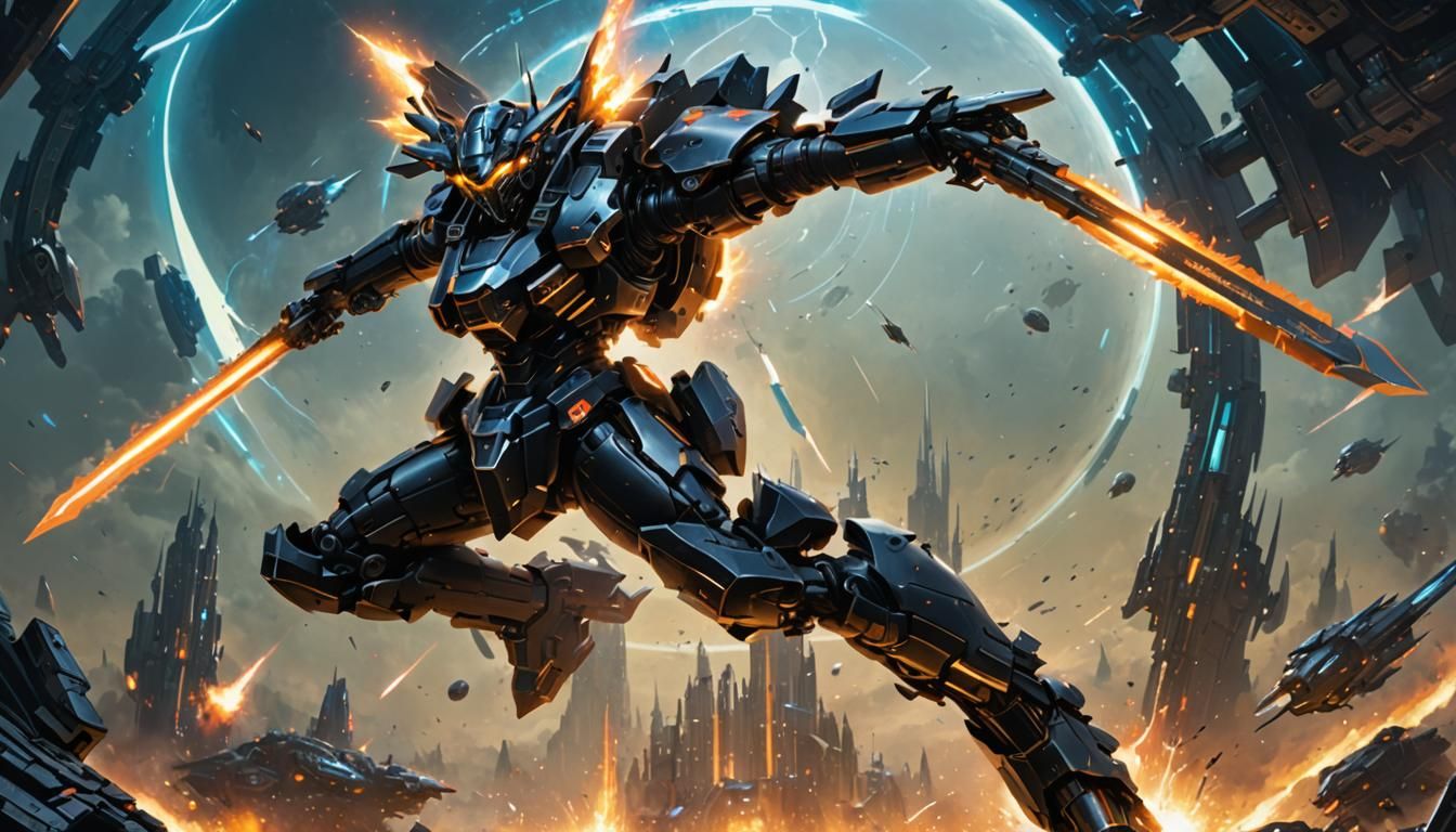 Dual Wielding Mecha v2b - AI Generated Artwork - NightCafe Creator