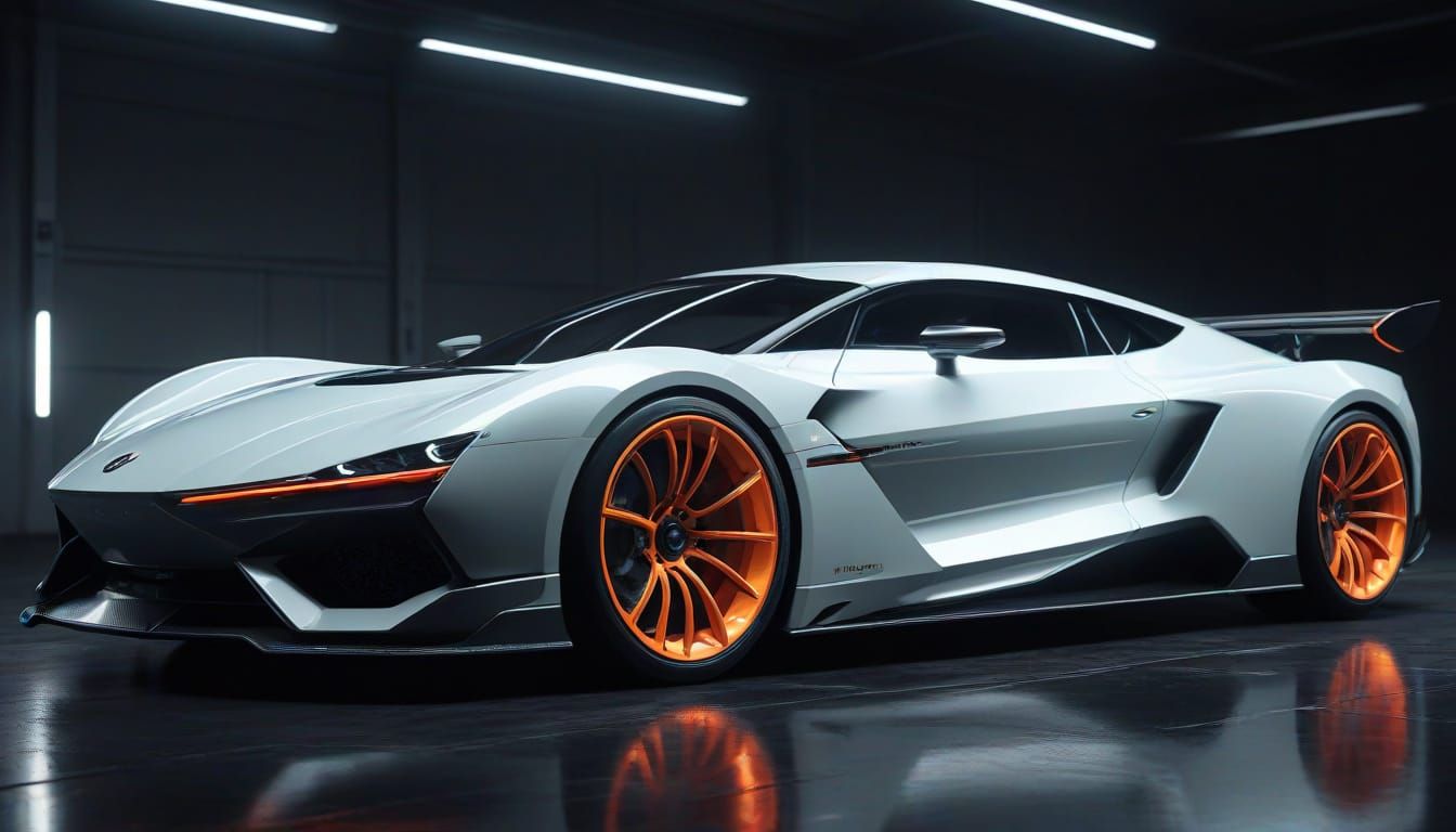 Sleek Futuristic Concept Car in High-Tech Studio w... - AI Art