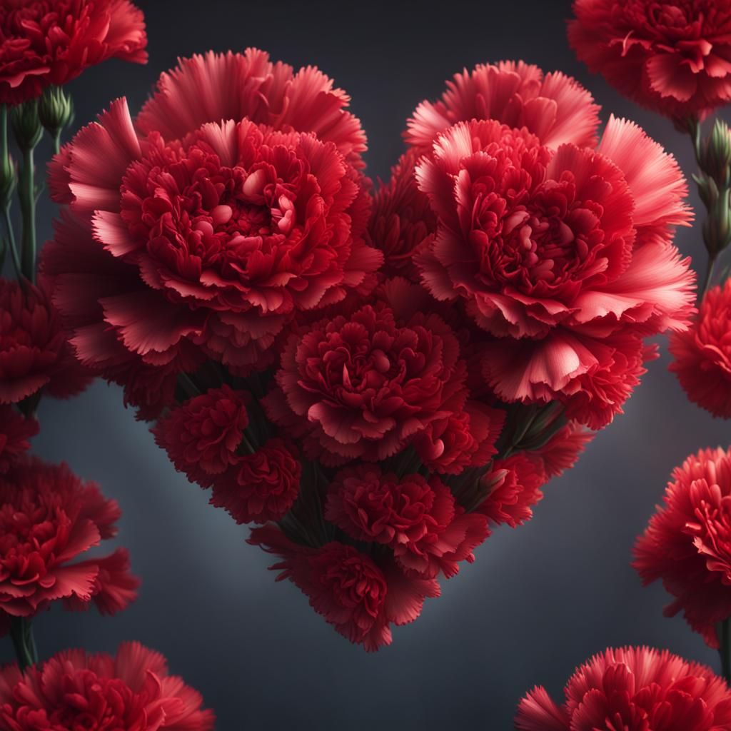 red carnations in the shape of a heart - AI Generated Artwork - NightCafe Creator