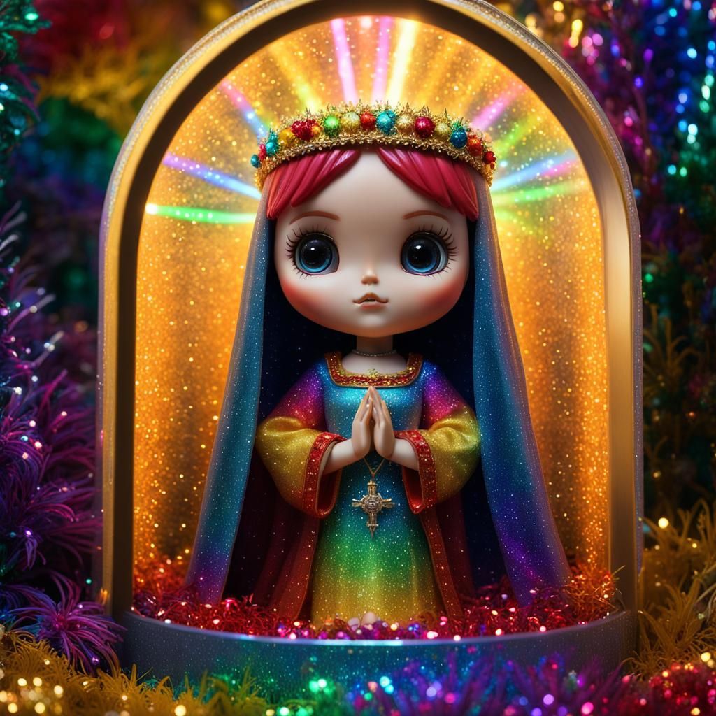 neo blythe religious mary girl, kitsch jesus plastic statue inside a ...