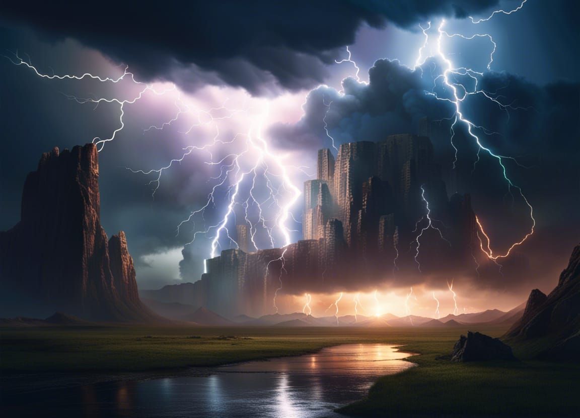 Lightning-scape 08 - AI Generated Artwork - NightCafe Creator