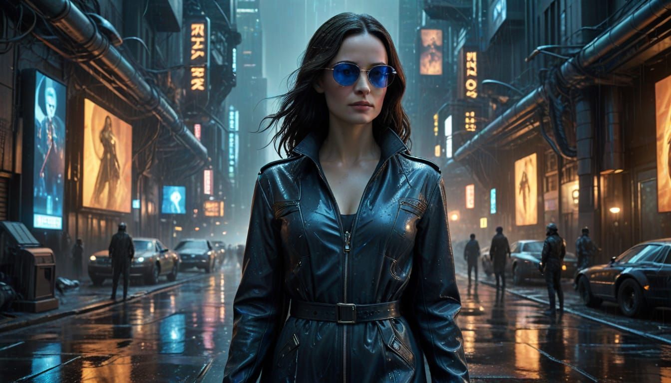 Mona Lisa as Cyberpunk Warrior in Futuristic Citys... - AI Art