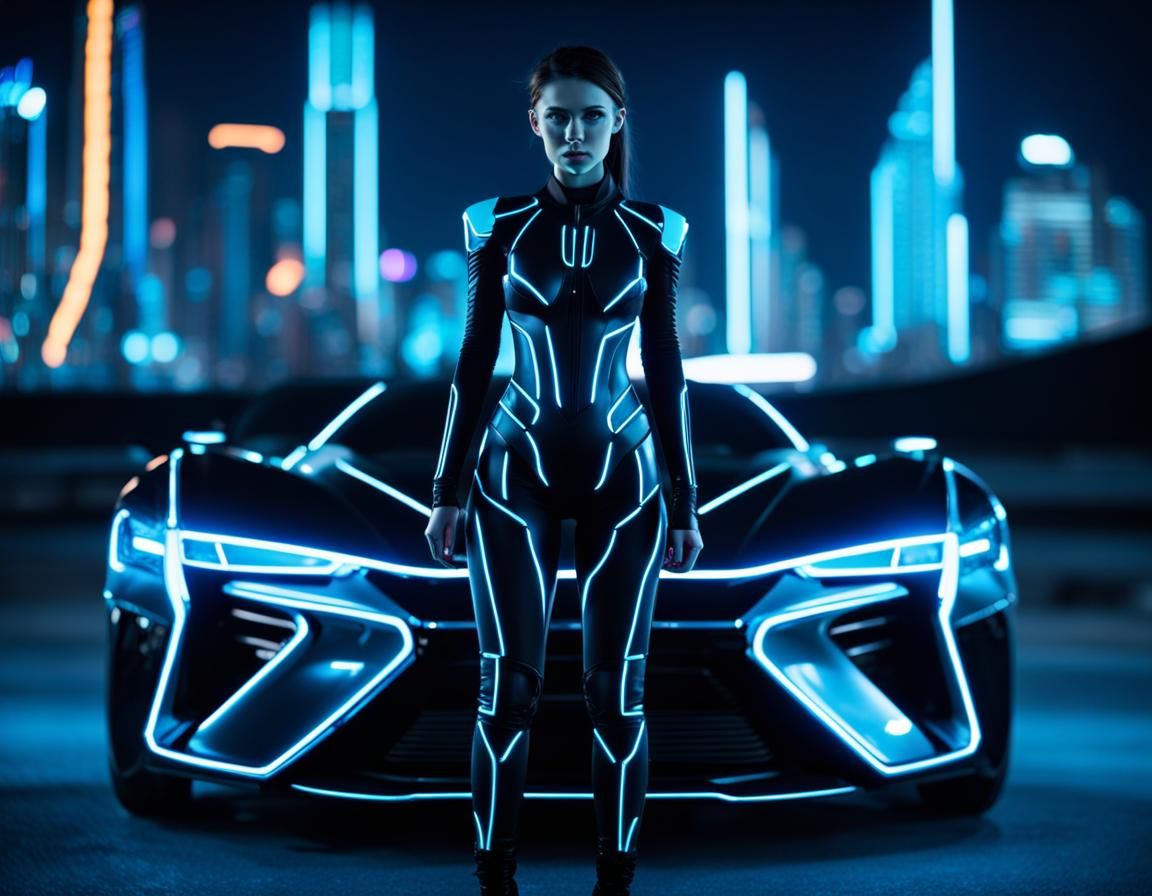 tron lady and her car - AI Generated Artwork - NightCafe Creator