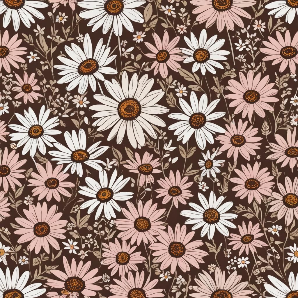 daisy wide space daisy in white pink and brown quirky vector hand ...