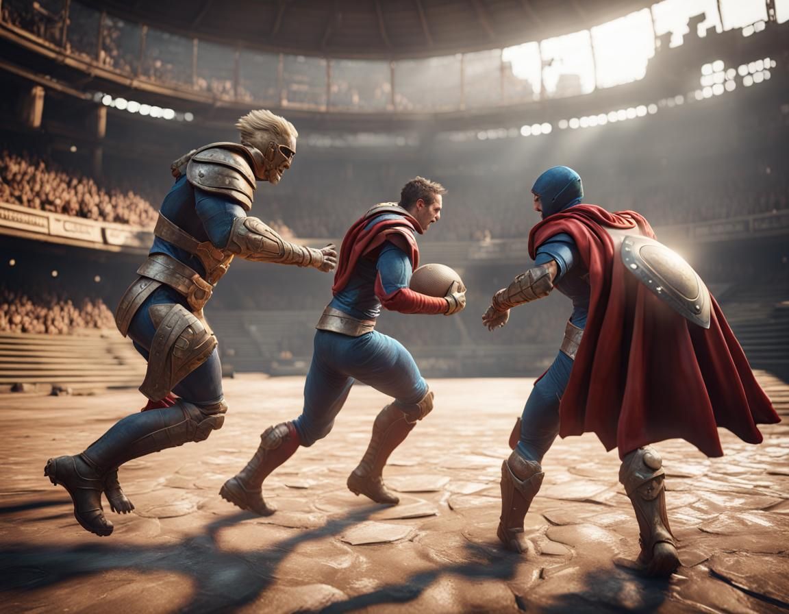 Superheroes playing football in an ancient arena - AI Generated Artwork ...