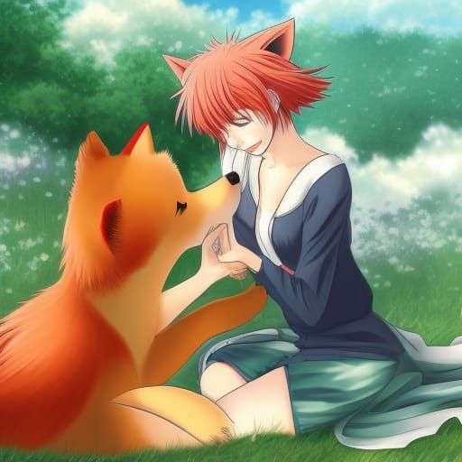 anime girl foxes kissing - AI Generated Artwork - NightCafe Creator