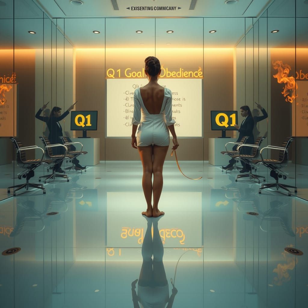 Surreal Boardroom Scene with Burning Flipchart and... - AI Art