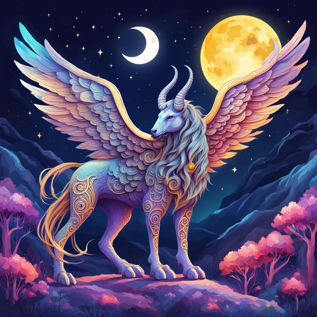 Mythical creature with wings and horns - AI Generated Artwork ...