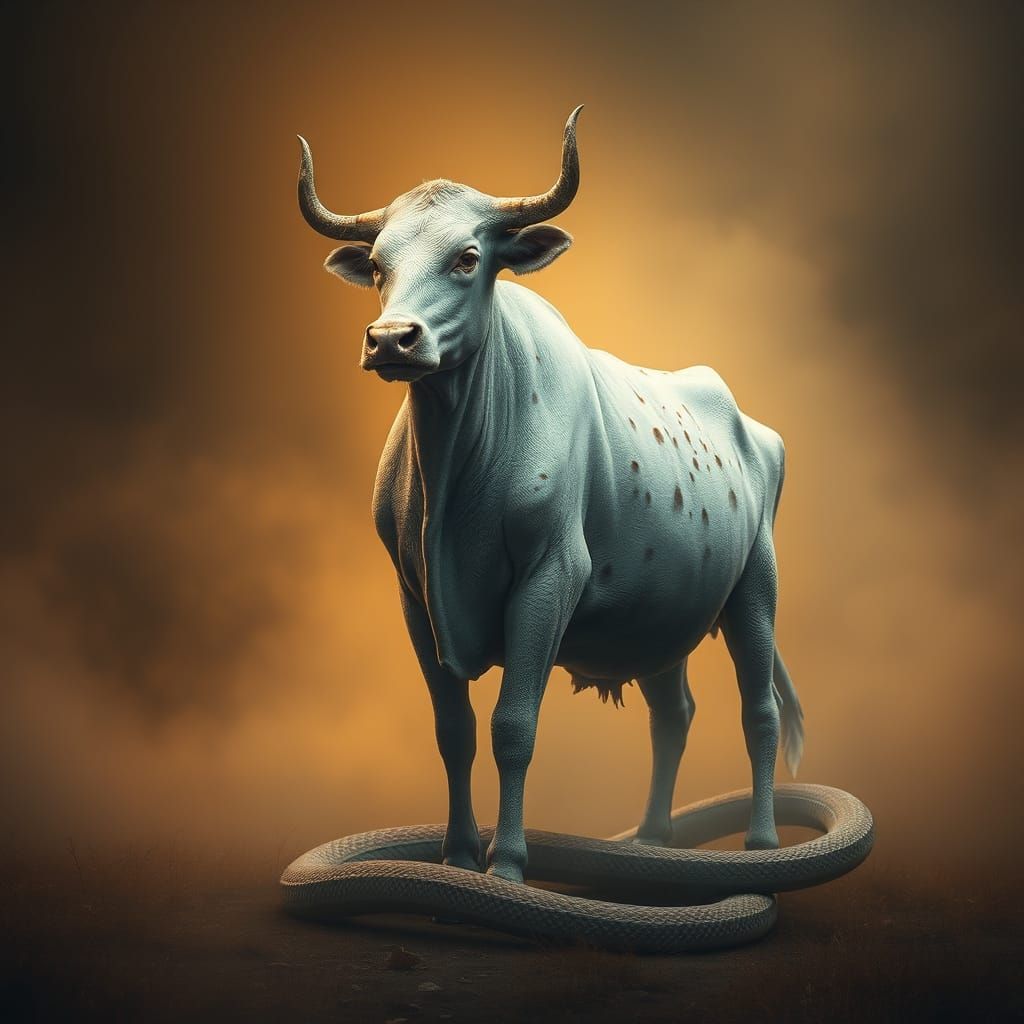 Hyper-Realistic Cow-Snake Hybrid in Golden Lightin... - AI Art