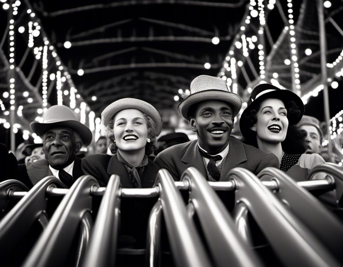 Carnival folk Coney Island Amusement Carnival Park, people on a roller ...