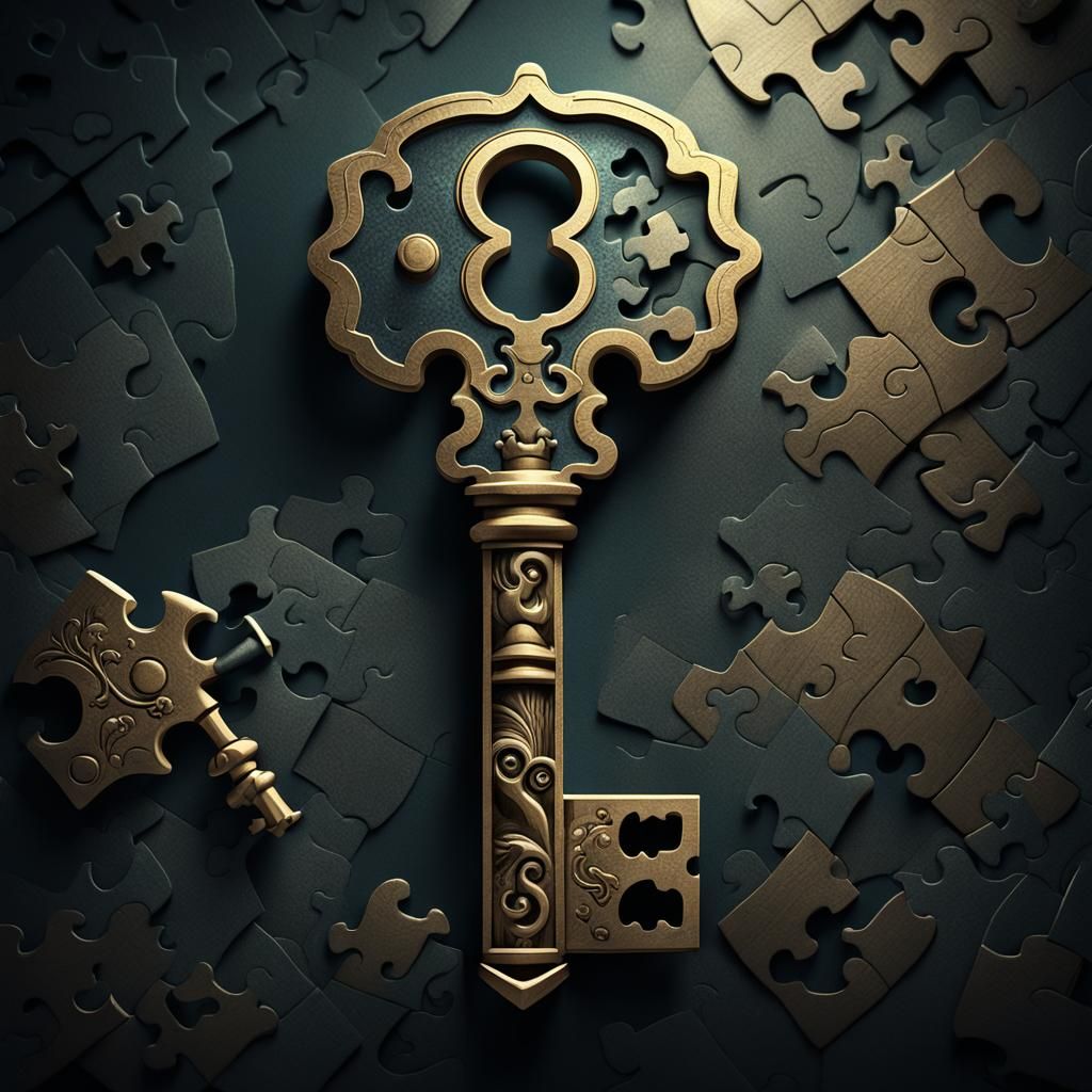 Stylized skeleton key with puzzle pieces - AI Generated Artwork ...