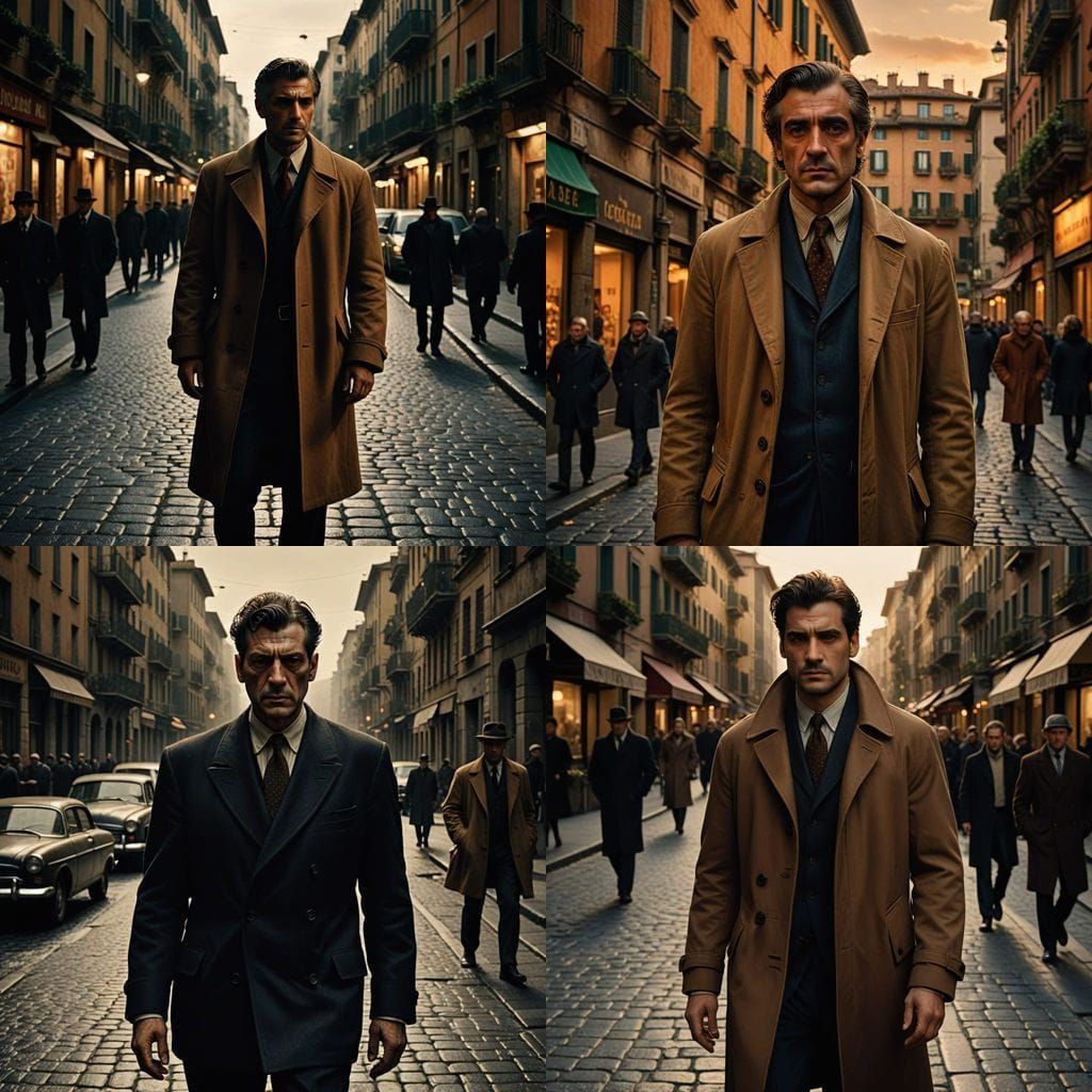 Elegant Mafia Enforcer on Italian Streets - AI Art