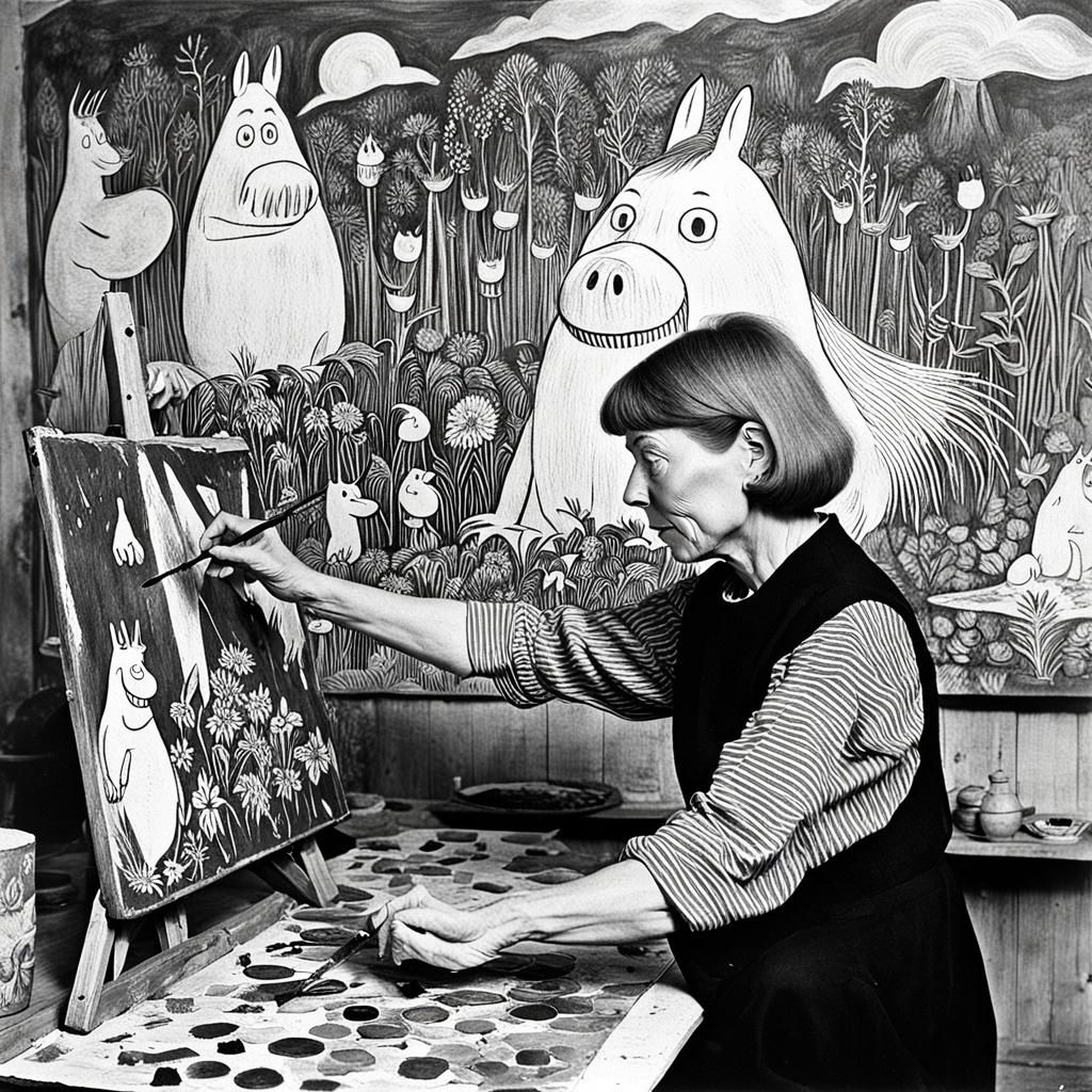 Tove Jansson making a painting of moomins #5 - AI Generated Artwork - NightCafe Creator
