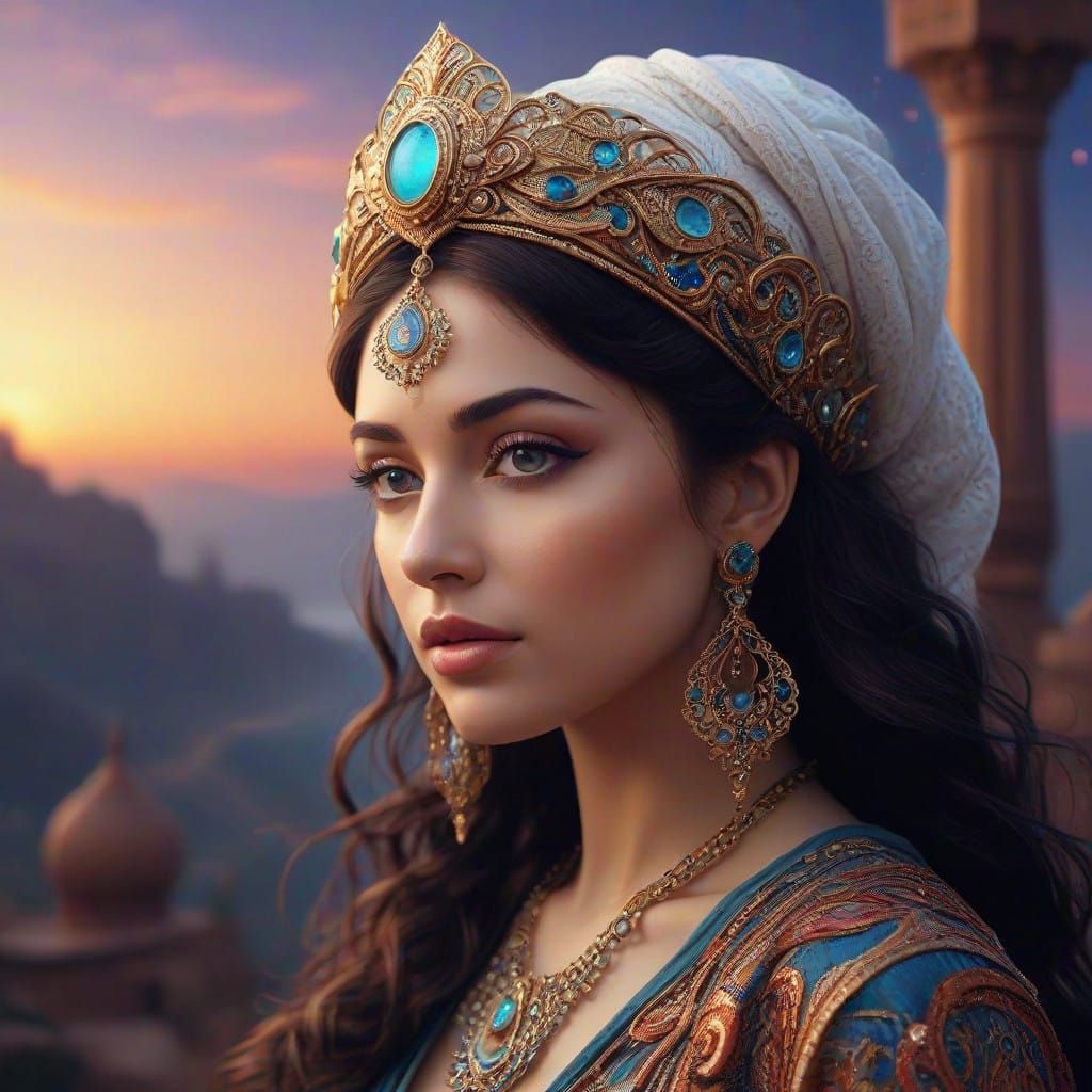 12th Century Scheherazade Thinking Up The 1001 Arabian Nights